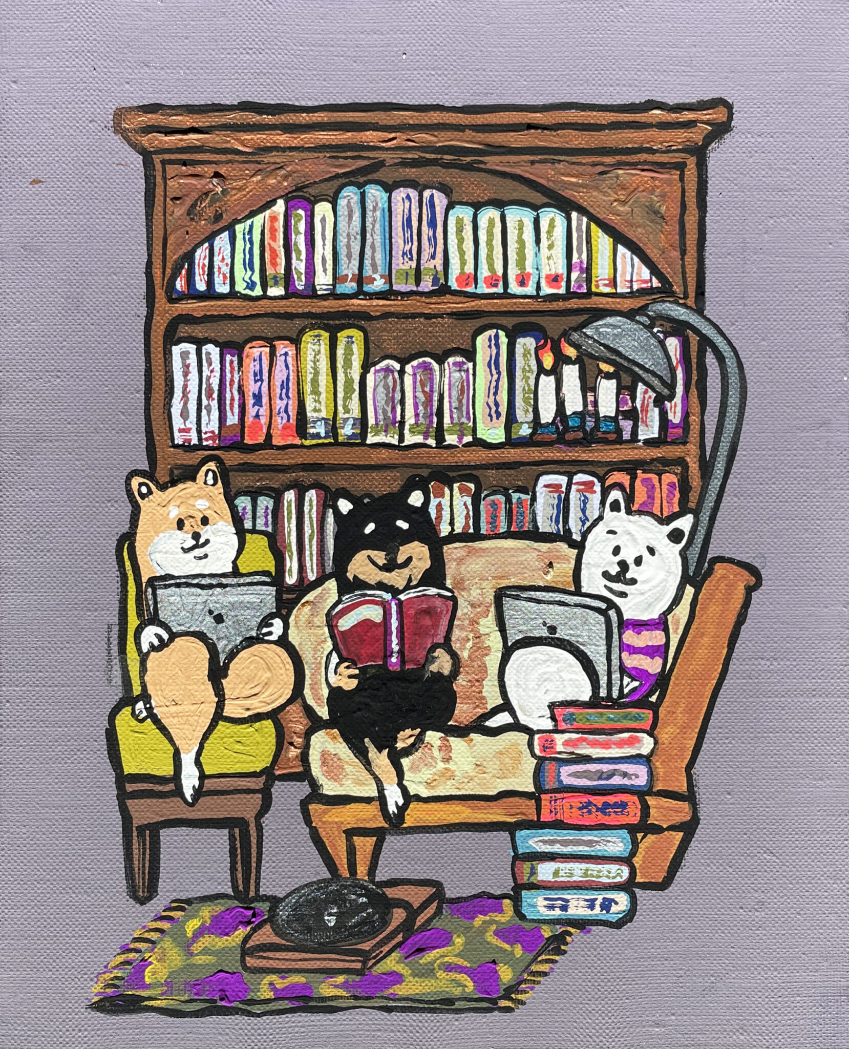【原画：3号】学ぶ柴犬（ grayish purple ）[Shiba Inu dogs studies grayish purple ...